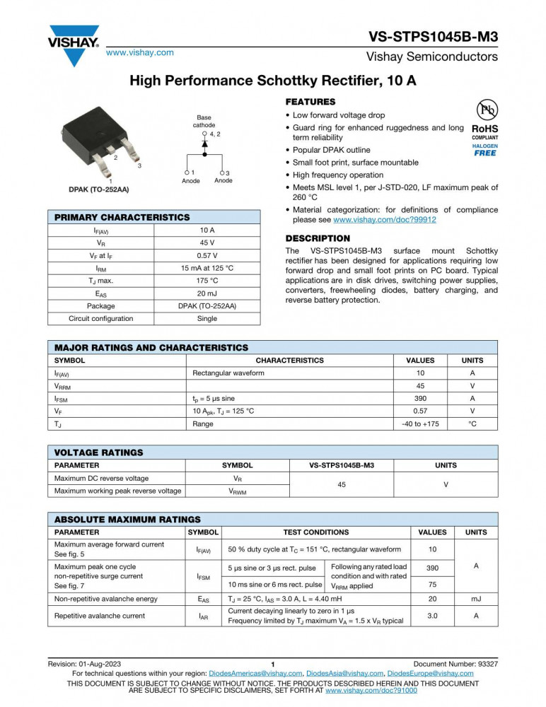 VS-STPS1045B technical document page 1