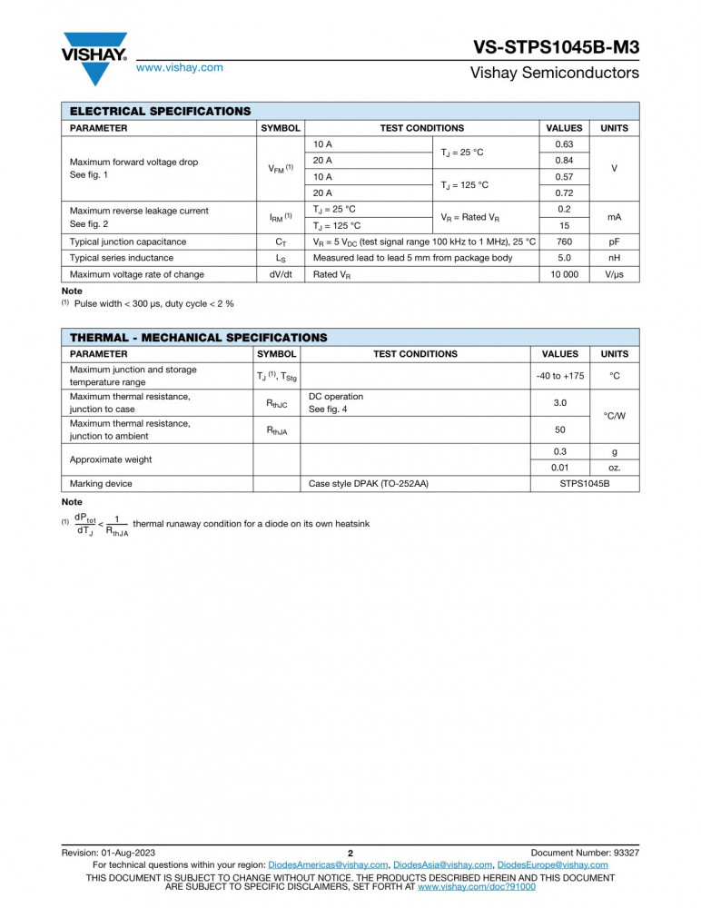 VS-STPS1045B technical document page 2