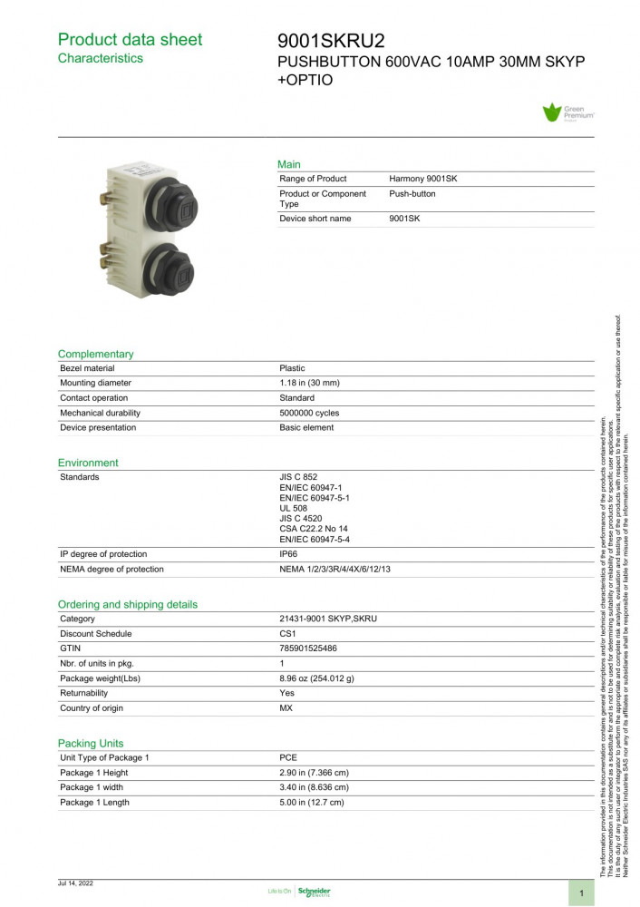 9001SKRU2 technical document page 1