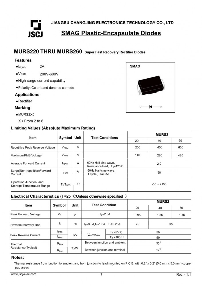 MURS260 datasheet page 1