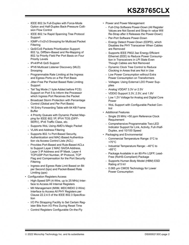 KSZ8765 datasheet page 2
