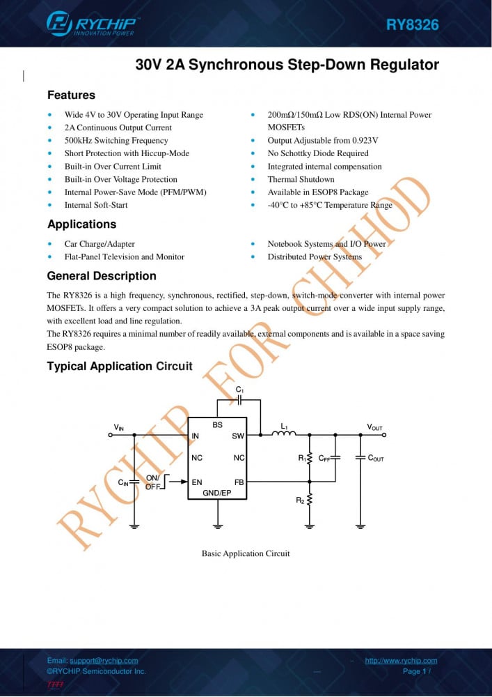 RY8326 datasheet page 1