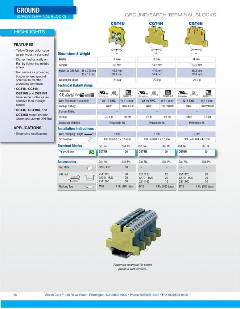 Altech ground terminal block datasheet page 1