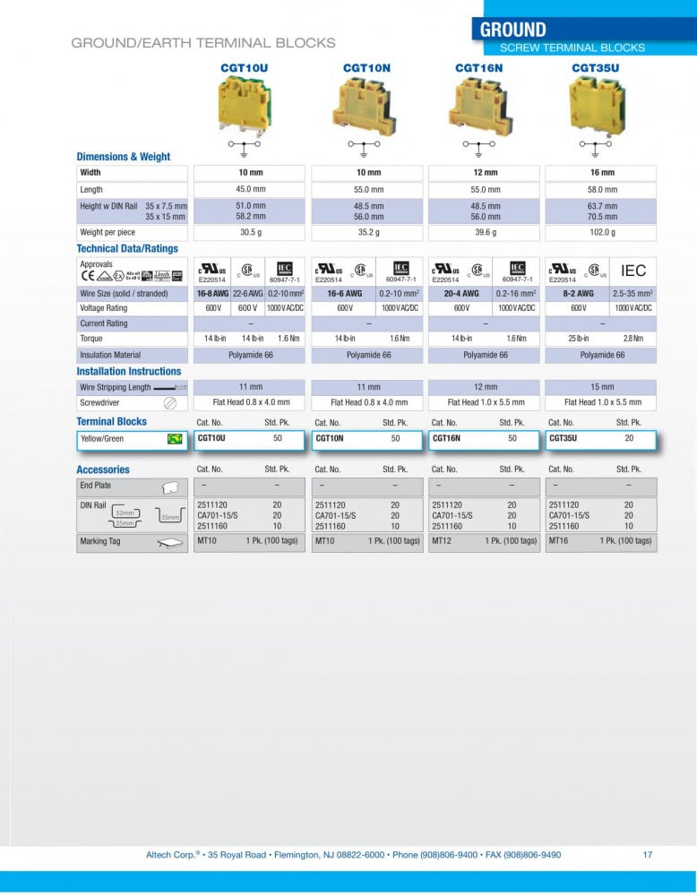 Altech ground terminal block datasheet page 2