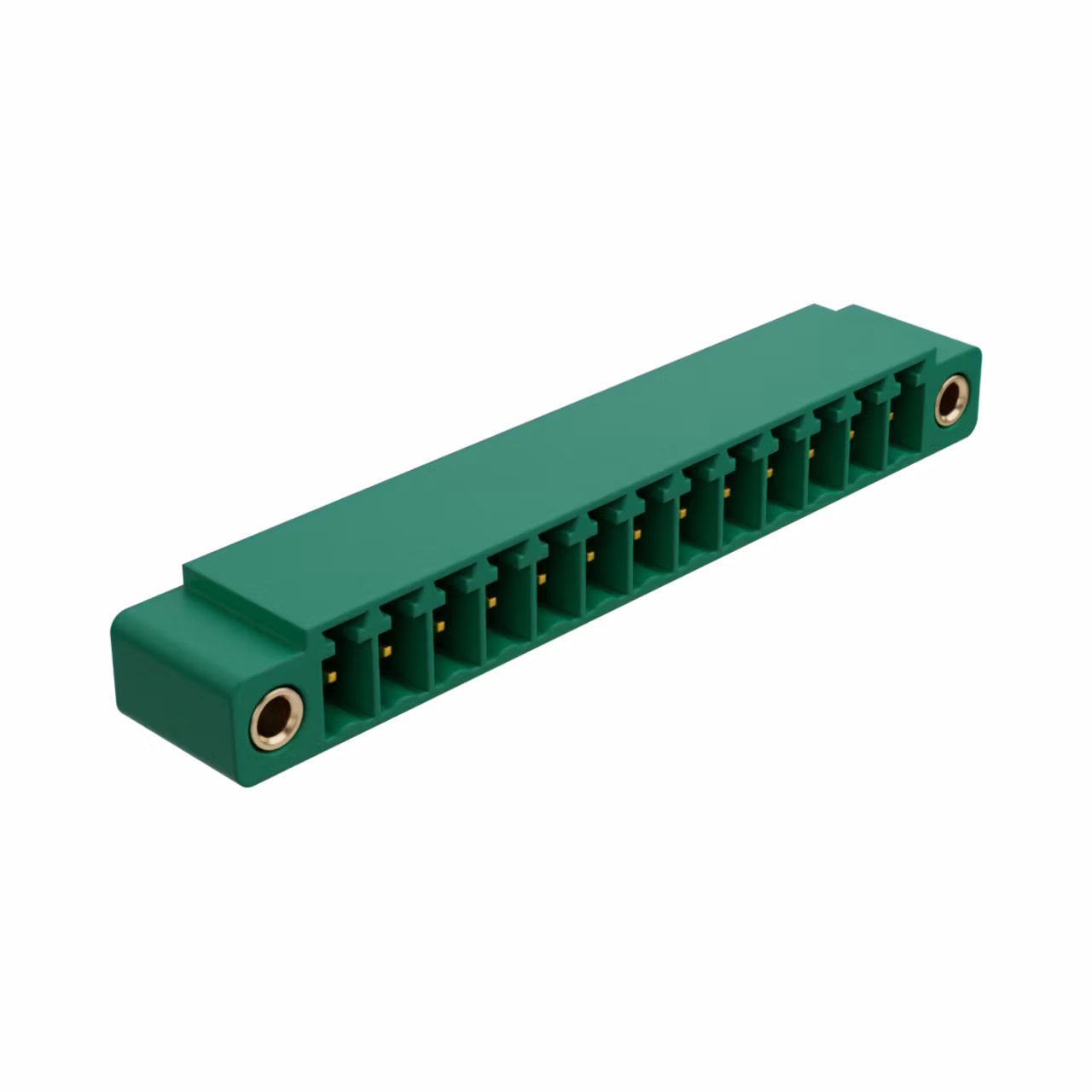 3.50mm Pitch Eurostyle Right-Angle PCB Header, with Threaded Retention Inserts, Green Housing, Gold (Au) Plated, 13 Circuits for sale