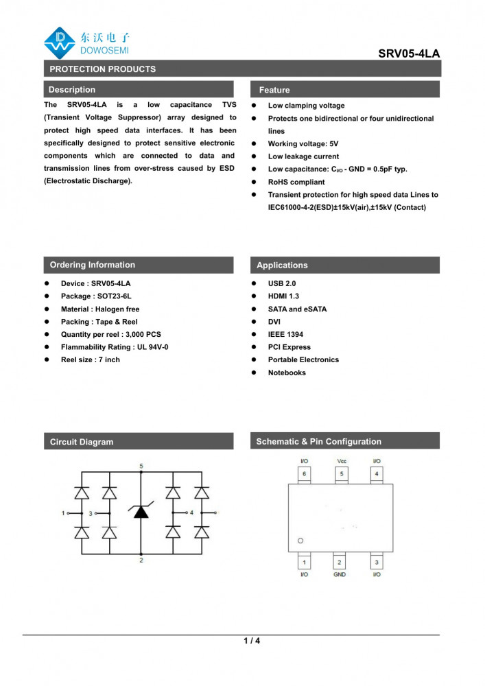SRV05-4LA datasheet page 1