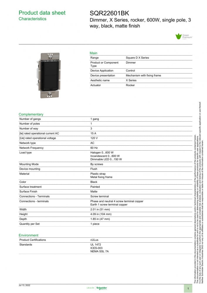 SQR22601BK technical document page 1
