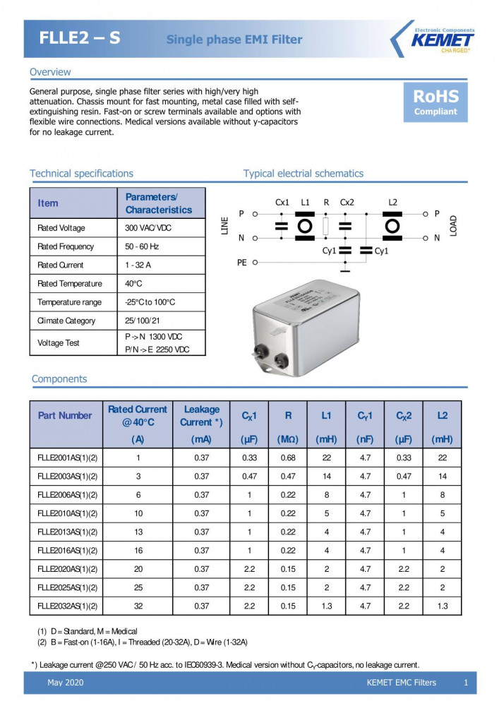 KEMET FLLE2016ASMB document page 1