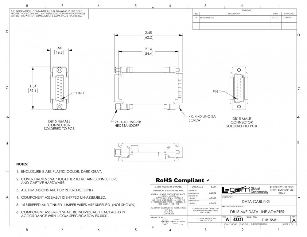 L-com DJB15MF product drawing
