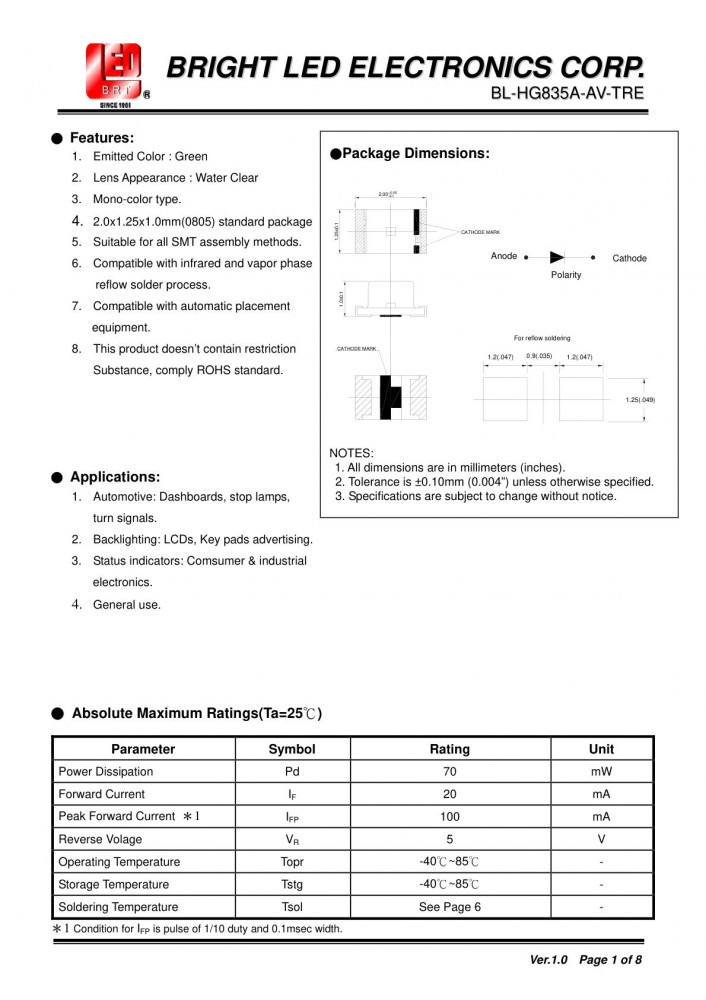 BL-HG835A-AV-TRE datasheet page 1