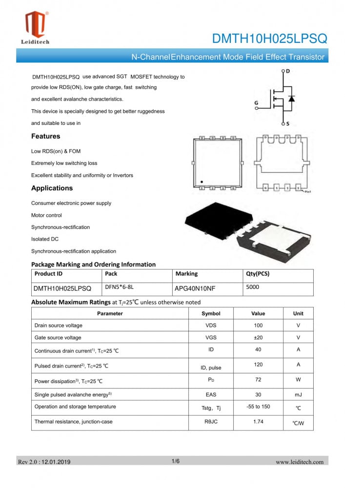 DMTH10H025LPSQ datasheet page 1