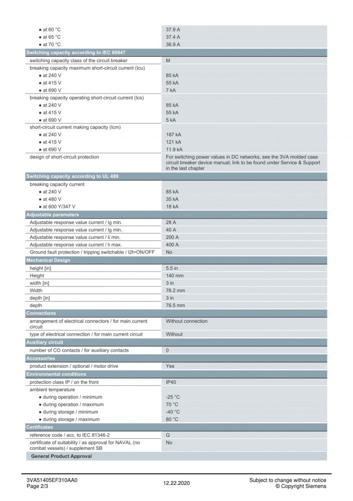SIEMENS 3VA5140-5EF31-0AA0 datasheet page 2