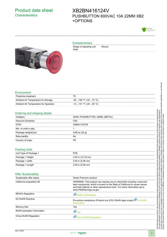 XB2BN416124V technical document page 1