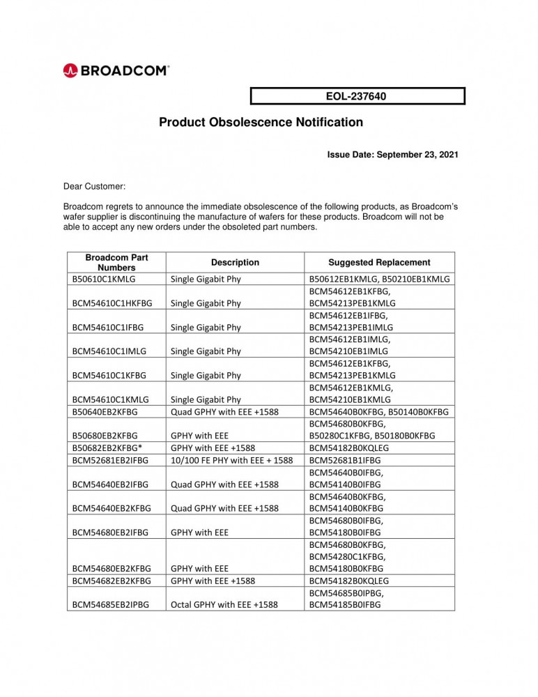 Broadcom B50610C1KMLG document page 1