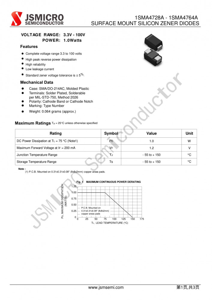 1SMA4742A datasheet page 1