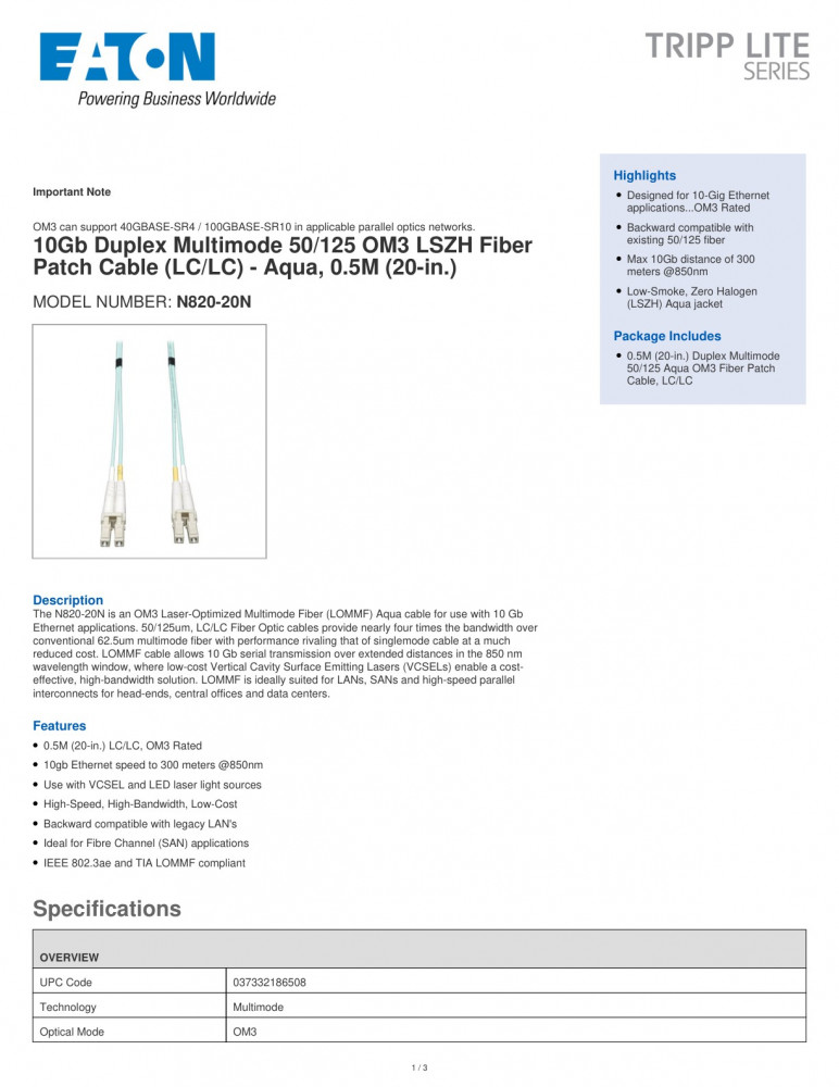 N820-20N product document, page 1