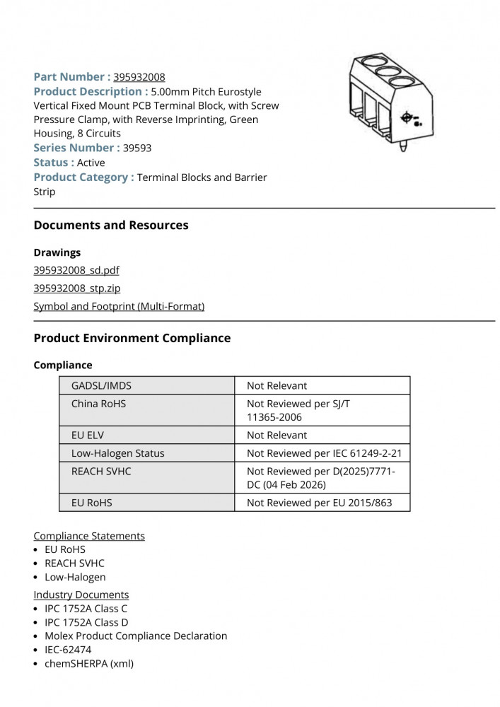 Molex 395932008 drawing image, page 1