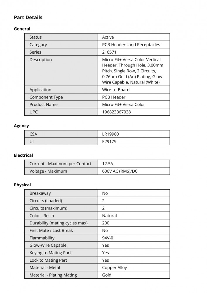Technical document image 2 for MOLEX 2165713012