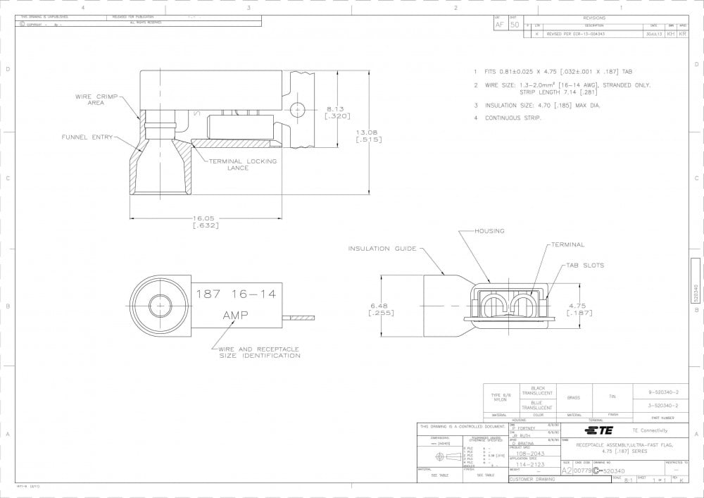TE Connectivity 3-520340-2 controlled drawing preview