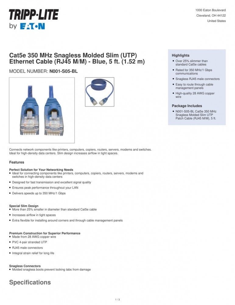 N001-S05-BL technical document page 1