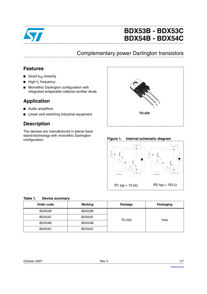 BDX53B datasheet page 1