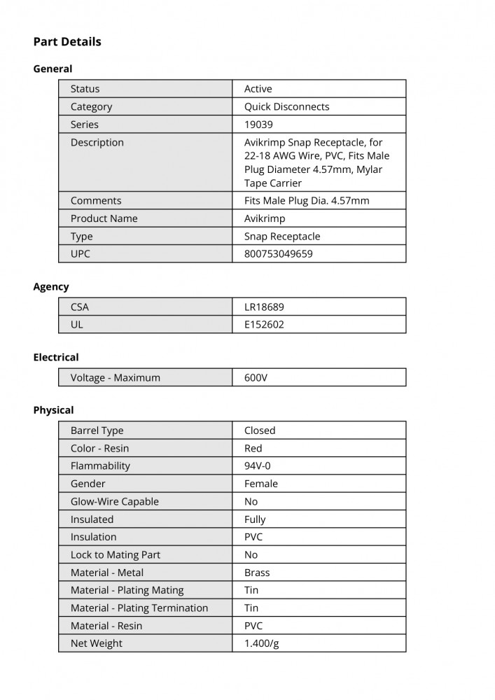 Product document page 2 for MOLEX 190390029