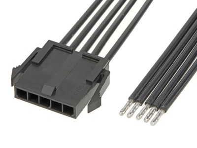 Micro-Fit 3.0 Male-to-Pigtail Off-the-Shelf (OTS) Cable Assembly, Single Row, 600.00mm Length, Gold (Au) Plating, 2 Circuits, Black