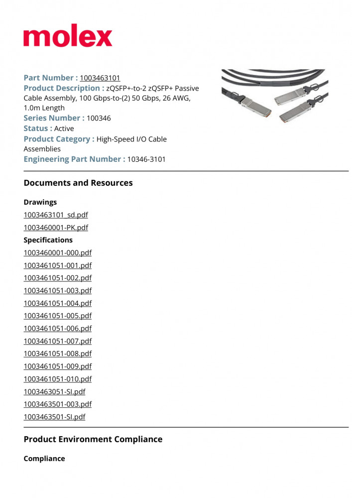 MOLEX product specification document preview, page image 1