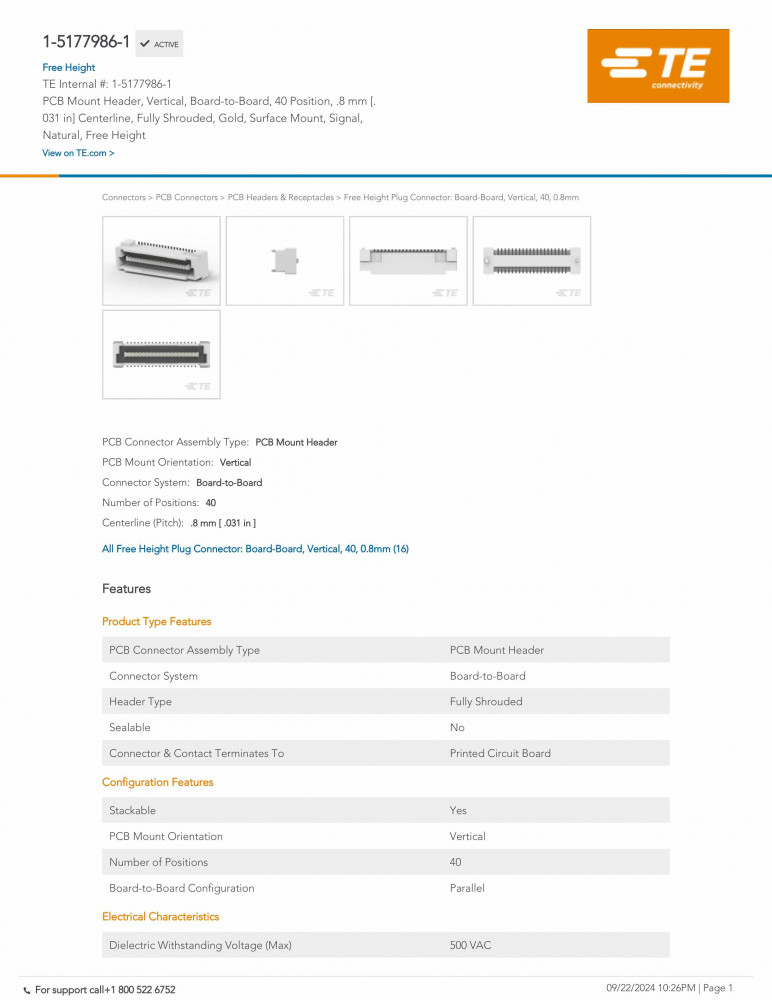 TE Connectivity technical document page 1