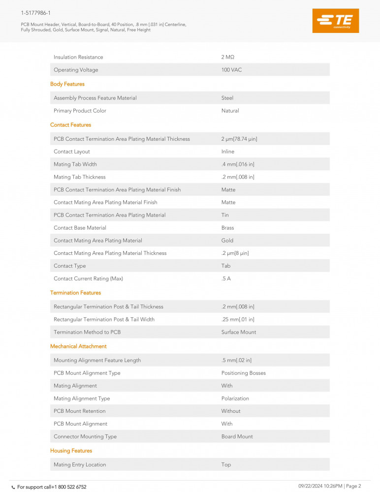 TE Connectivity technical document page 2