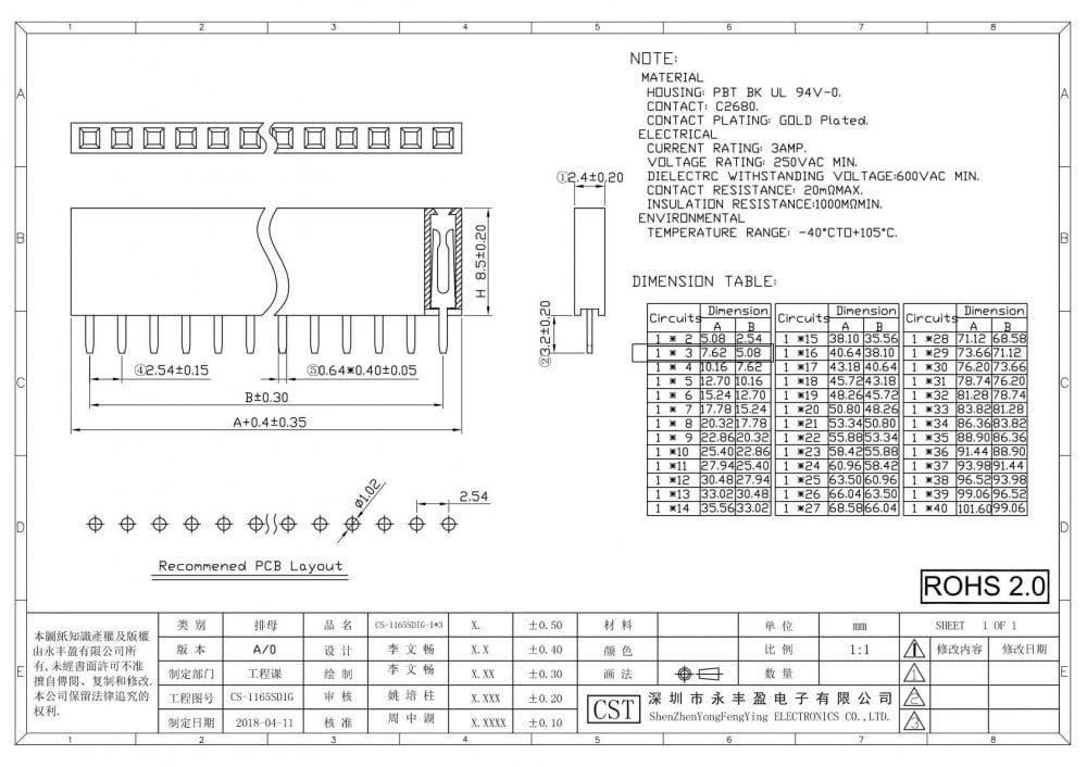 CST CS-1165SDIG-1*3 technical drawing