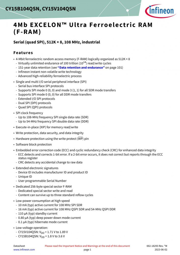 CY15V104QSN datasheet page 1