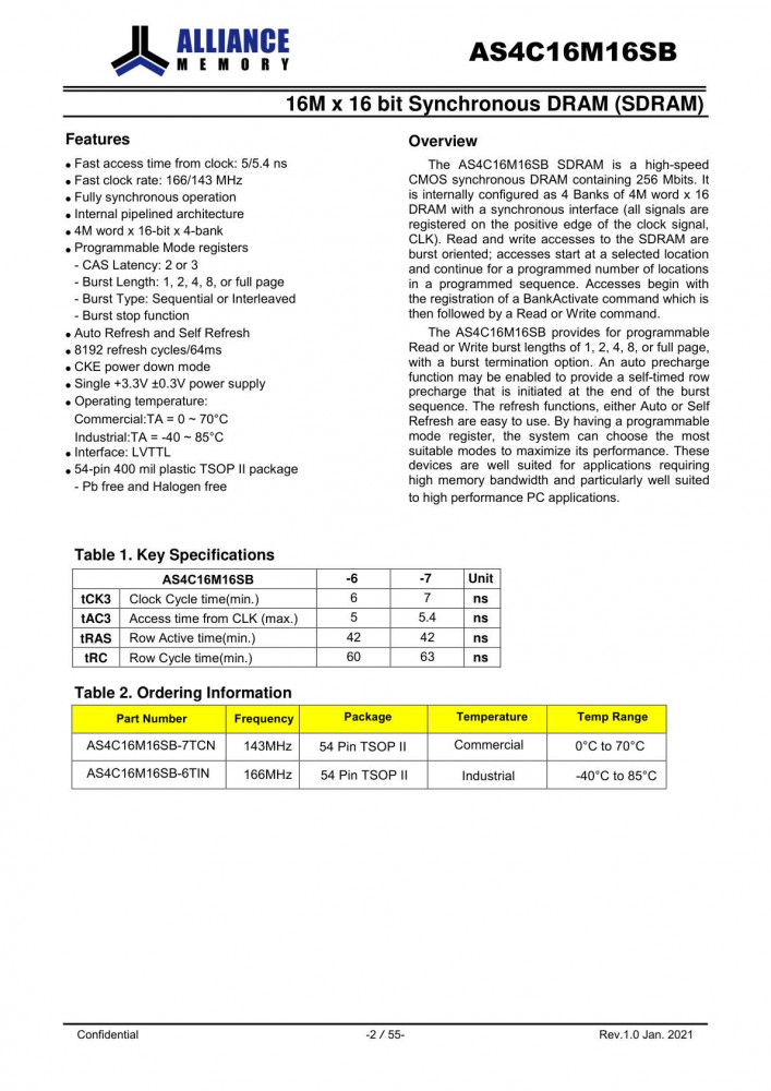 AS4C16M16SB datasheet page 2