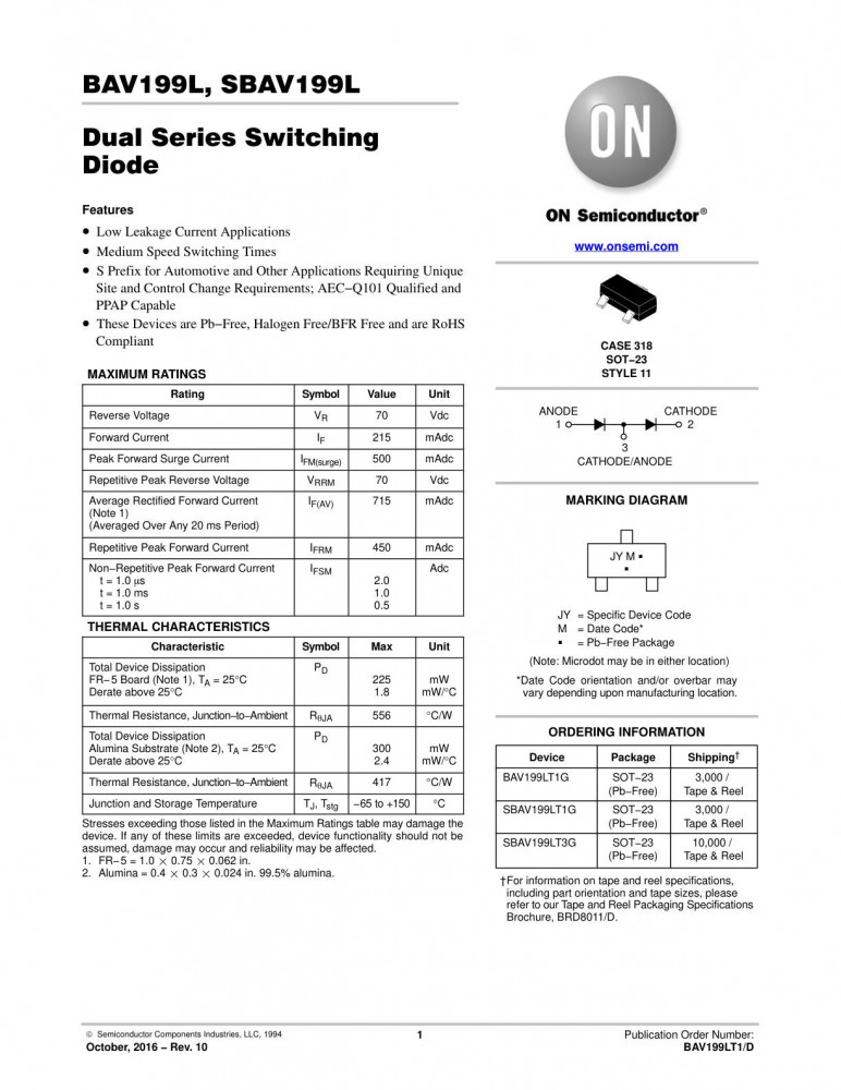 BAV199LT1G datasheet page 1