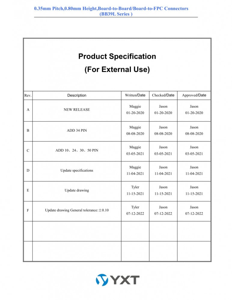 YXT BB39L technical document page 1