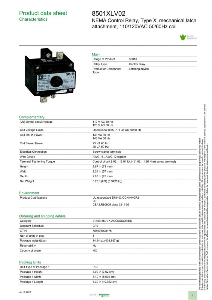 8501XLV02 technical document page 1