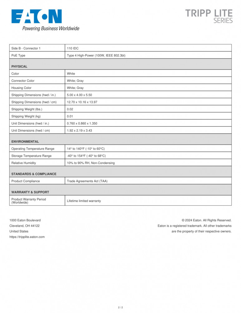 EATON N238-001-GY-TF technical document page 2