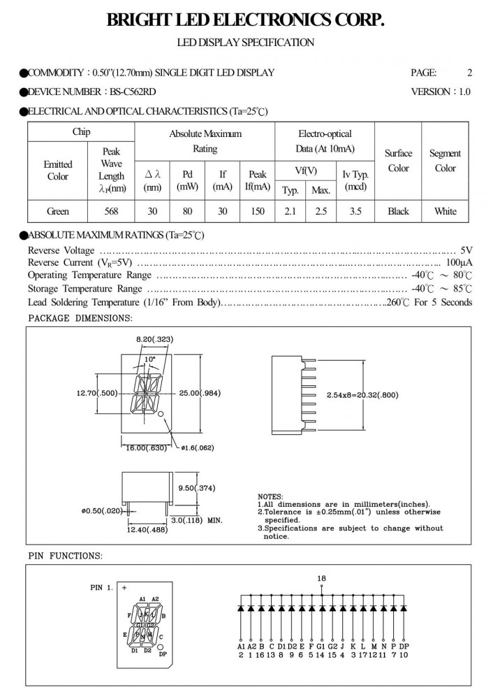 BS-C562RD datasheet page 1