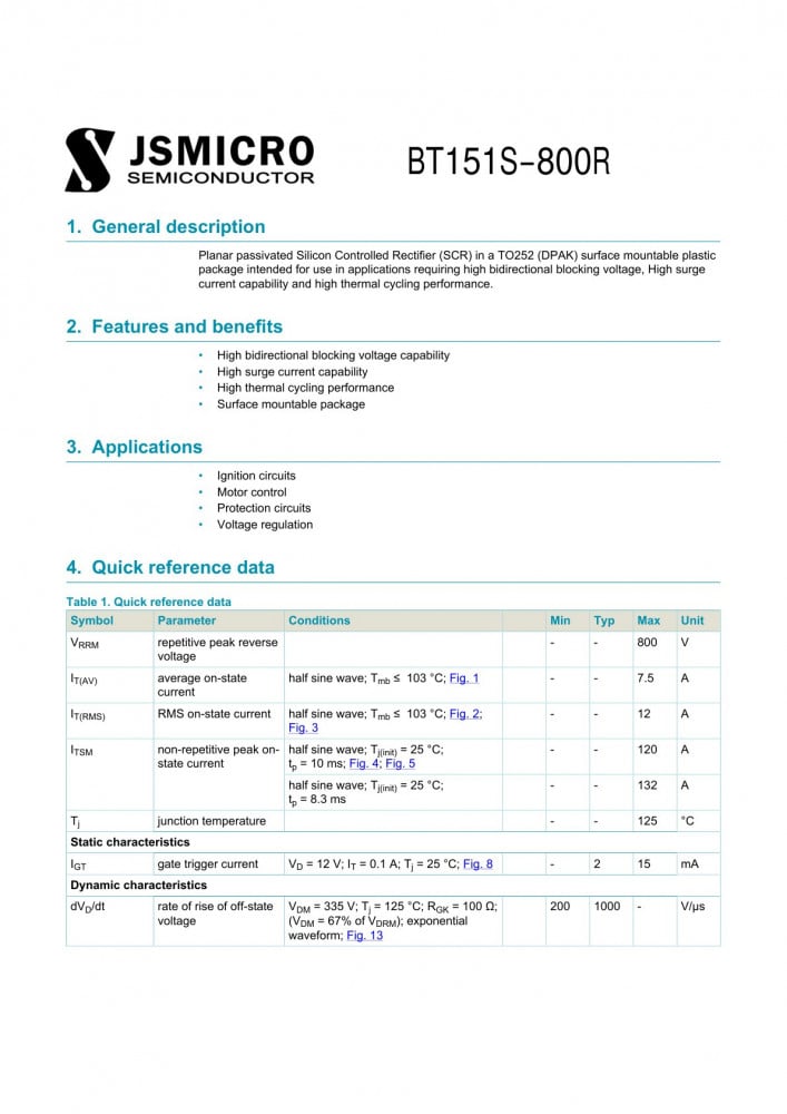 BT151S-800R datasheet page 1