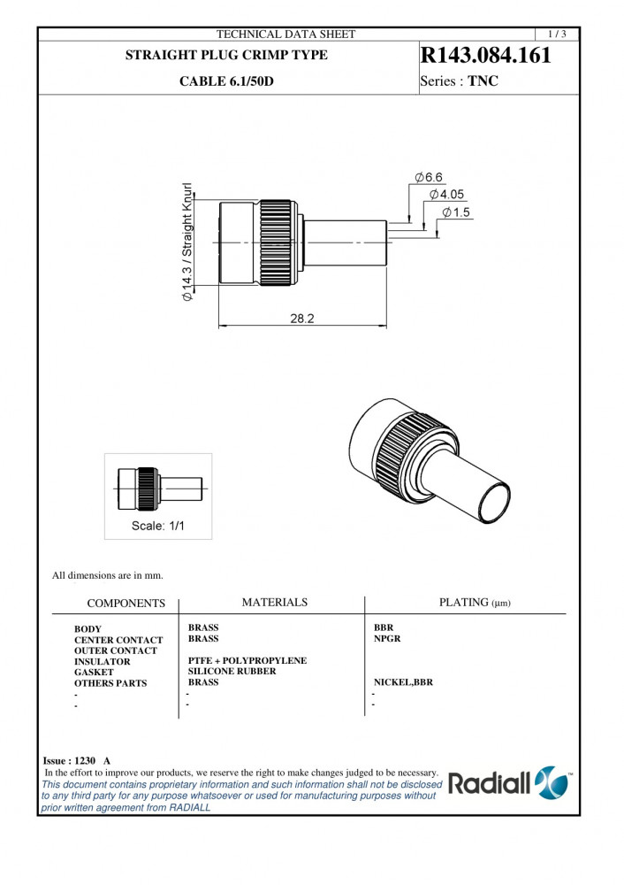 R143084161 product drawing and dimensional information, page 1