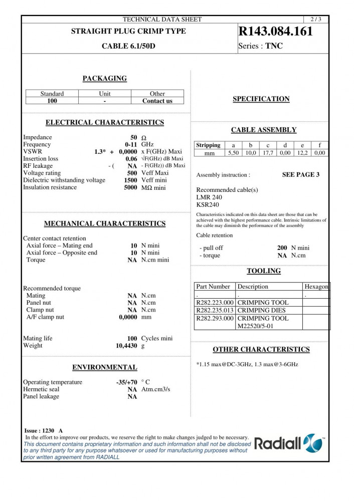 R143084161 electrical, mechanical and environmental specifications, page 2