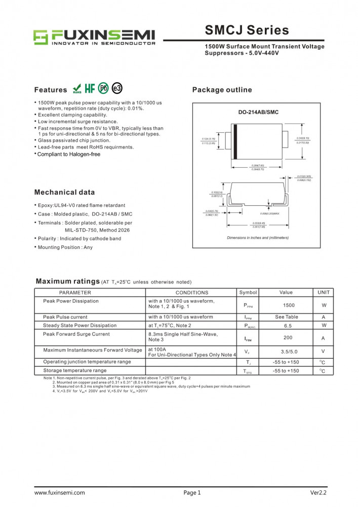 SMCJ series datasheet page 1