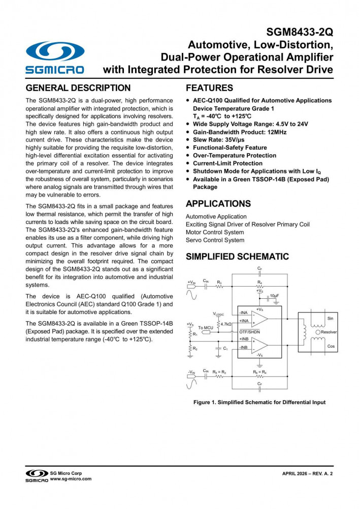 SGM8433-2Q datasheet page 1