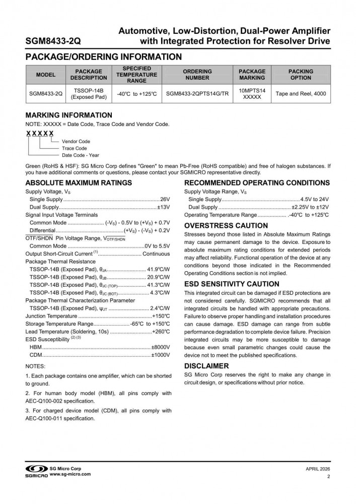 SGM8433-2Q datasheet page 2