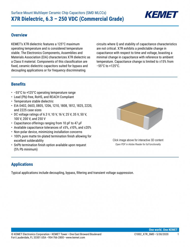 KEMET X7R datasheet page 1