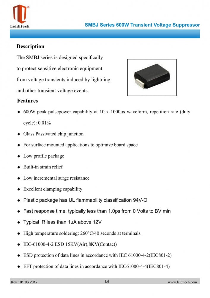 Leiditech SMAJ6.8CA datasheet page 1