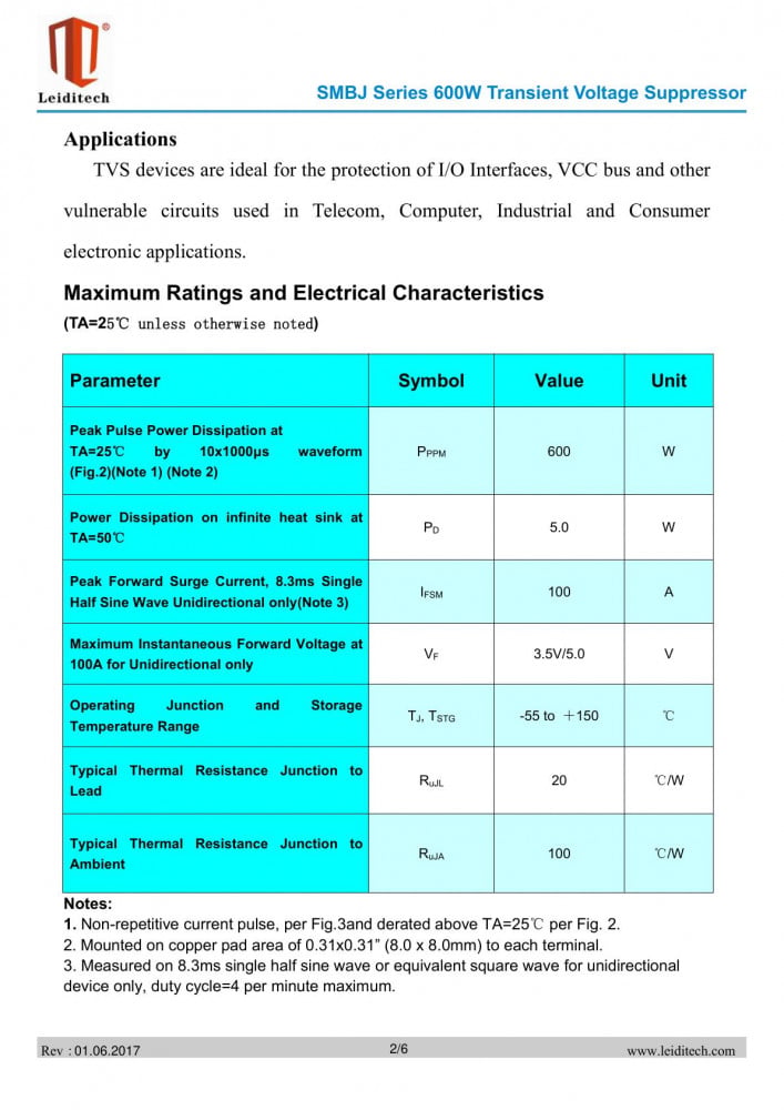 Leiditech SMAJ6.8CA datasheet page 2