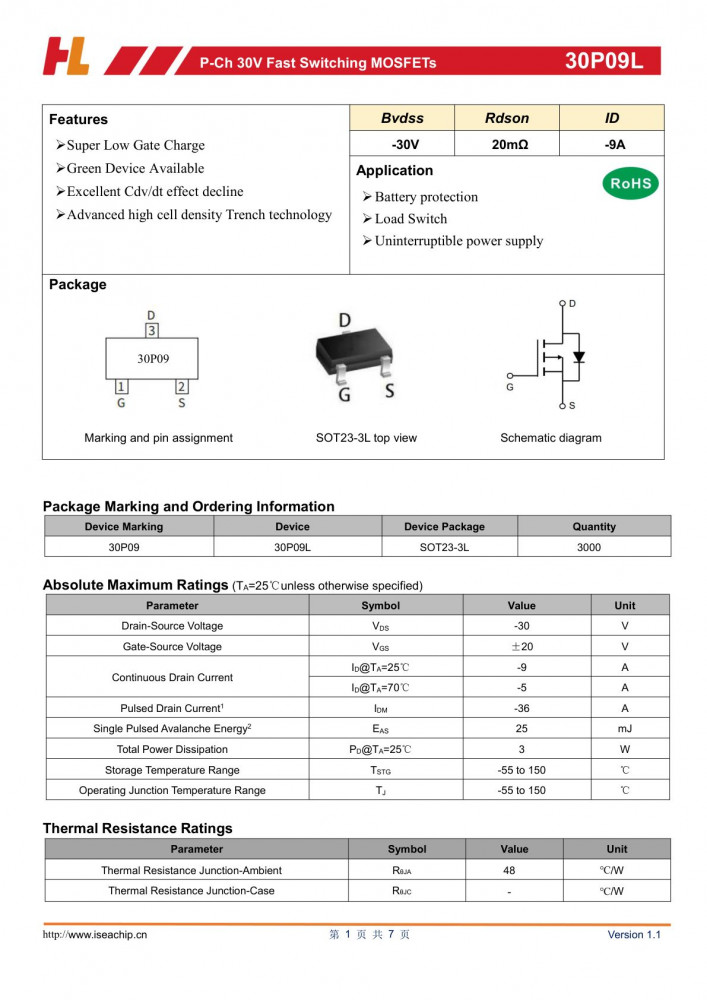 30P09L datasheet page 1