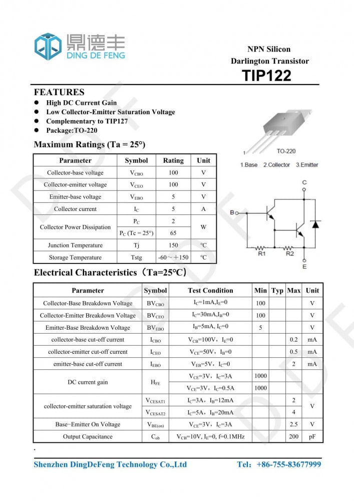 DDF TIP122 technical document page