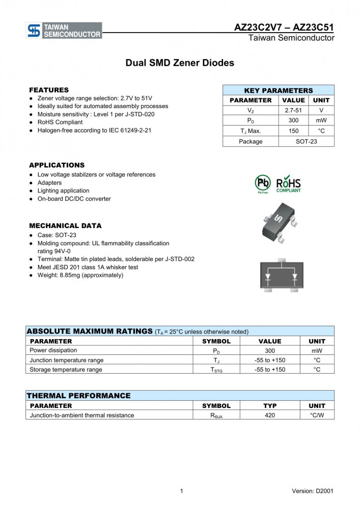 AZ23C36 technical document page 1